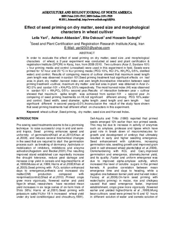 (PDF) Effect of seed priming on dry matter, seed size and morphological ...