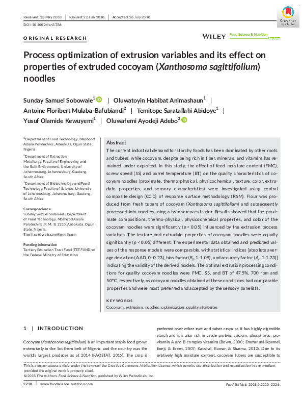 (PDF) Process optimization of extrusion variables and its effect on properties of extruded ...