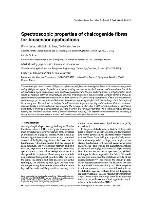 (PDF) Spectroscopic properties of chalcogenide fibres for biosensor applications