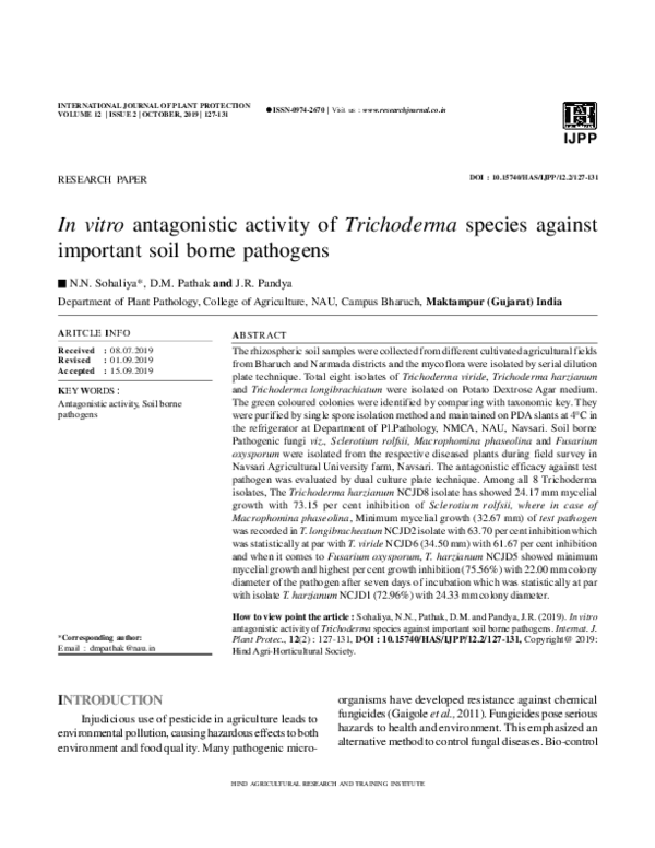 (PDF) In vitro antagonistic activity of Trichoderma species against important soil borne pathogens