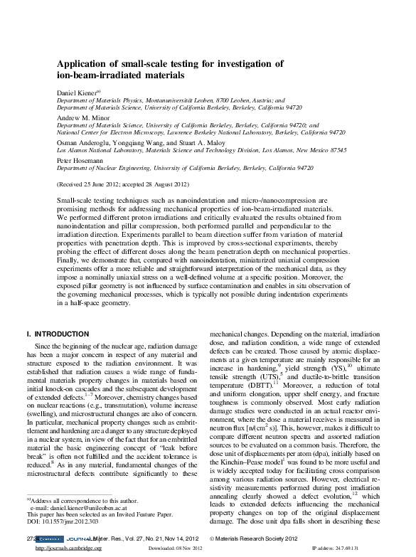 (PDF) Application of small-scale testing for investigation of ion-beam ...