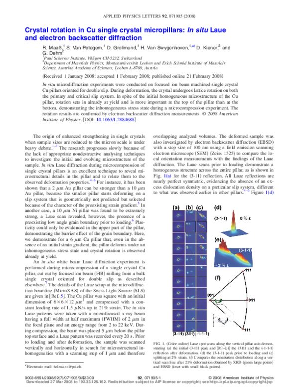 (PDF) Crystal rotation in Cu single crystal micropillars: In situ Laue ...