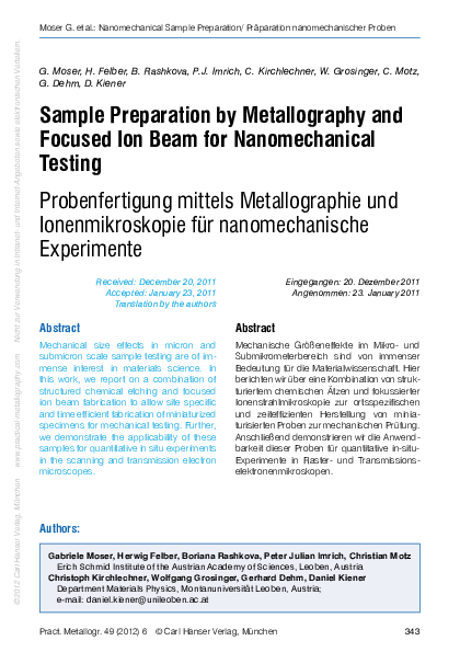 (PDF) Sample Preparation by Metallography and Focused Ion Beam for ...