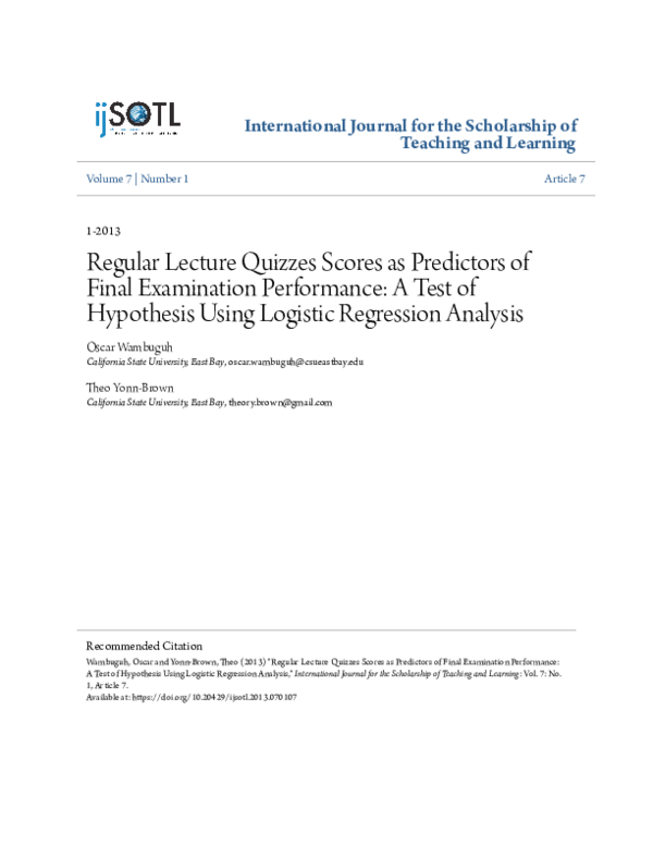 (PDF) Regular Lecture Quizzes Scores as Predictors of Final Examination ...