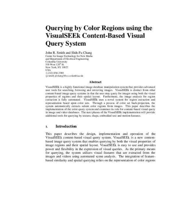 (PDF) Querying by color regions using the VisualSEEk content-based ...