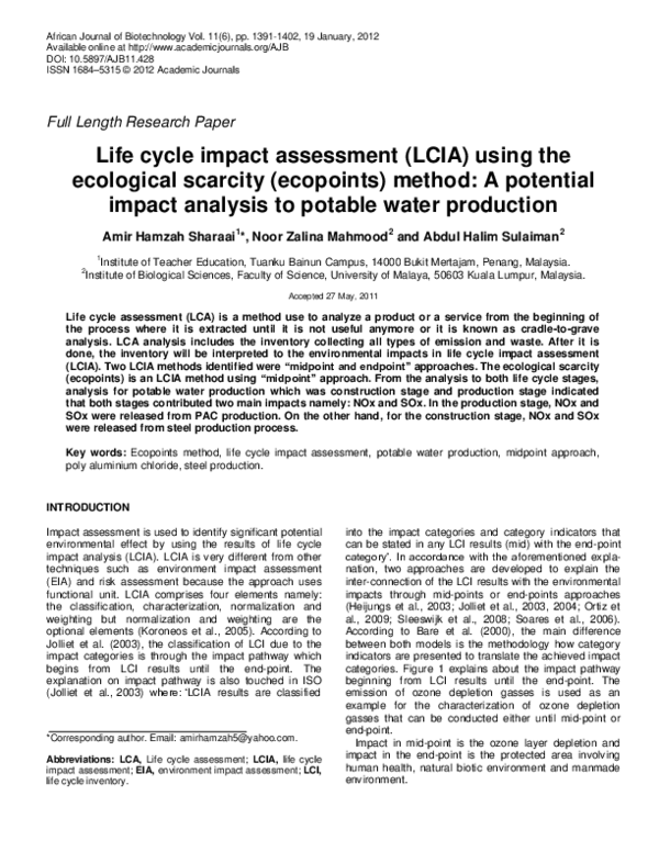 (PDF) Life cycle impact assessment (LCIA) using the ecological scarcity ...