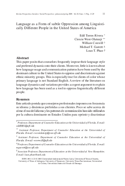 (PDF) Language as a Form of subtle Oppression among Linguistically ...