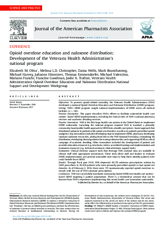 (PDF) Opioid overdose education and naloxone distribution: Development ...