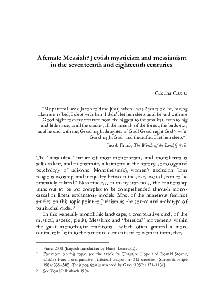(PDF) A female Messiah? Jewish mysticism and messianism in the ...