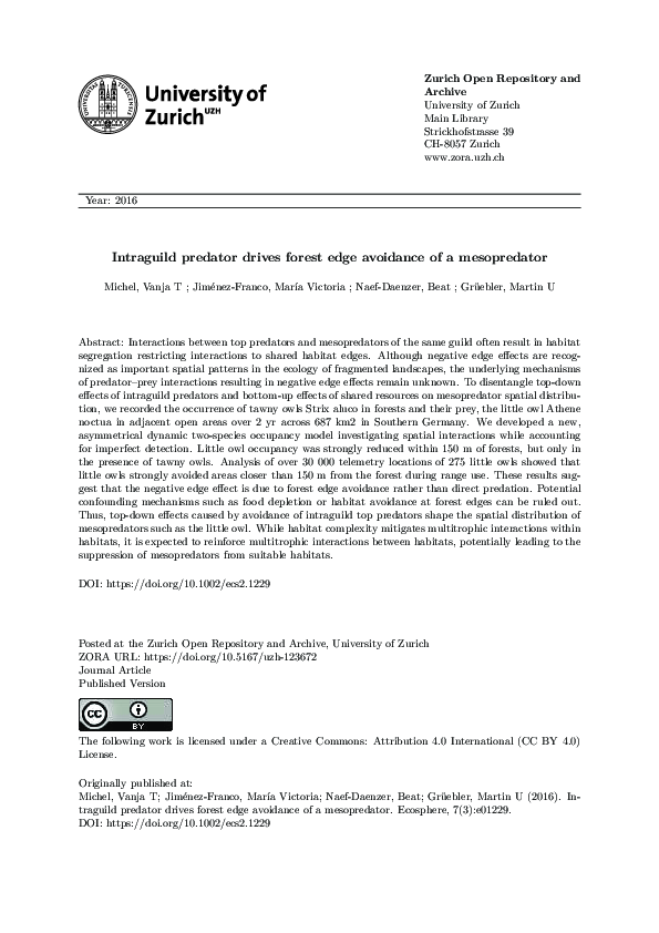 (PDF) Intraguild predator drives forest edge avoidance of a mesopredator