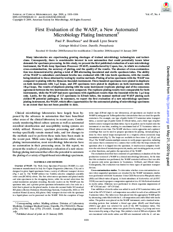 (PDF) First Evaluation of the WASP, a New Automated Microbiology ...