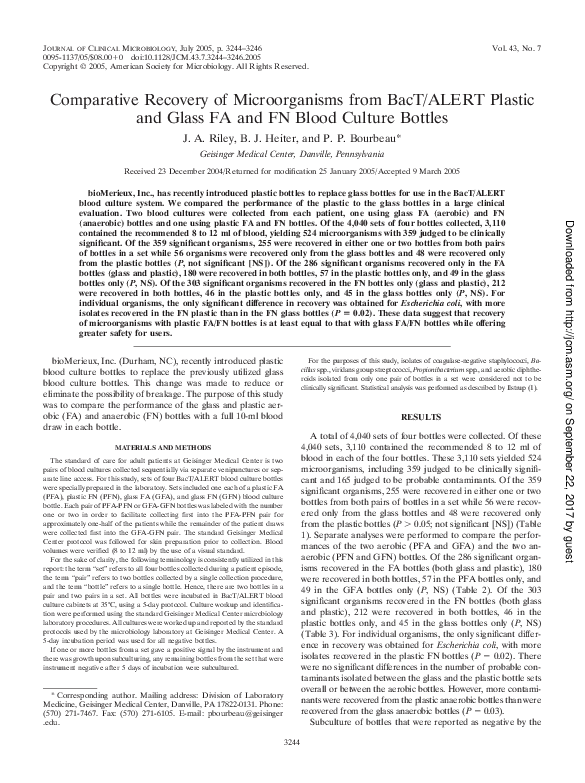 (PDF) Comparative Recovery of Microorganisms from BacT/ALERT Plastic ...