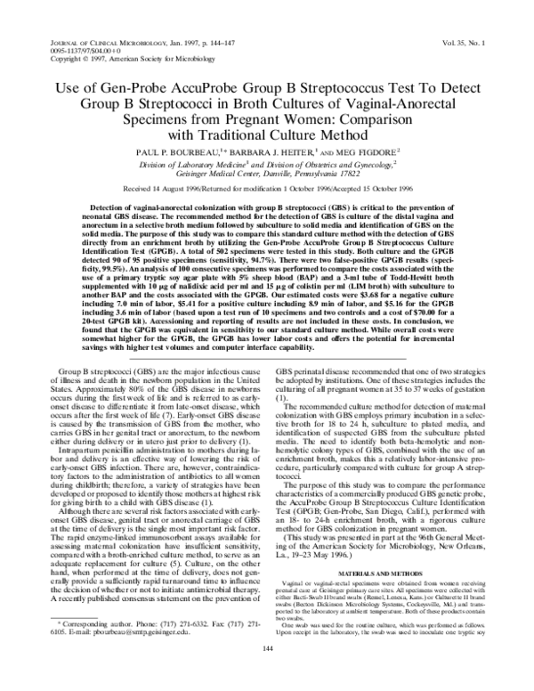 (PDF) Use of Gen-Probe AccuProbe Group B streptococcus test to detect ...