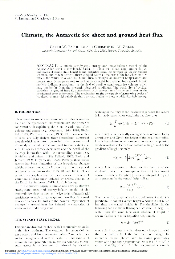 (PDF) Climate, the Antarctic ice sheet and ground heat flux