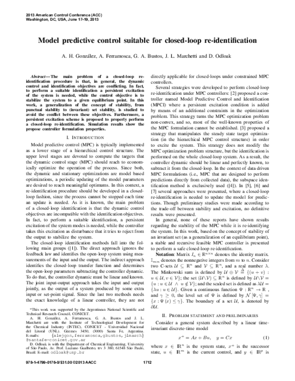 (PDF) Model predictive control suitable for closed-loop re-identification