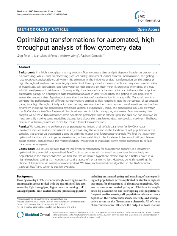 (PDF) Optimizing transformations for automated, high throughput analysis of flow cytometry data