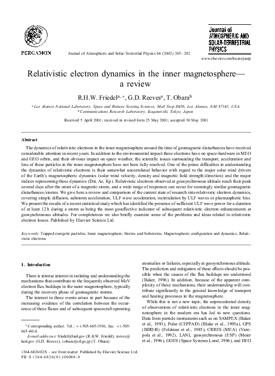 (PDF) Relativistic electron dynamics in the inner magnetosphere — a review