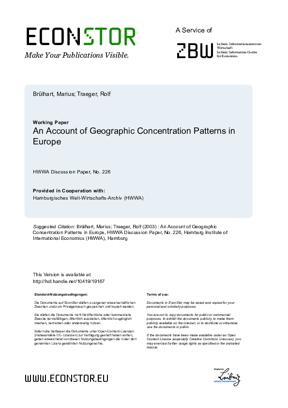(PDF) An account of geographic concentration patterns in Europe