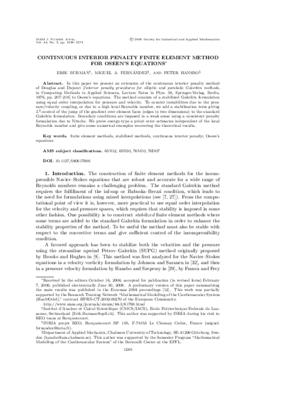 (PDF) Continuous Interior Penalty Finite Element Method for Oseen's ...