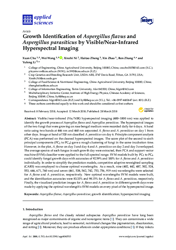 (PDF) Determining Pecky Rice Kernels Using Visible and Near-Infrared ...