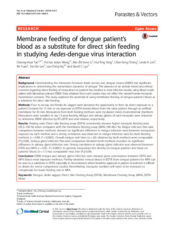 (PDF) Membrane feeding of dengue patient’s blood as a substitute for ...