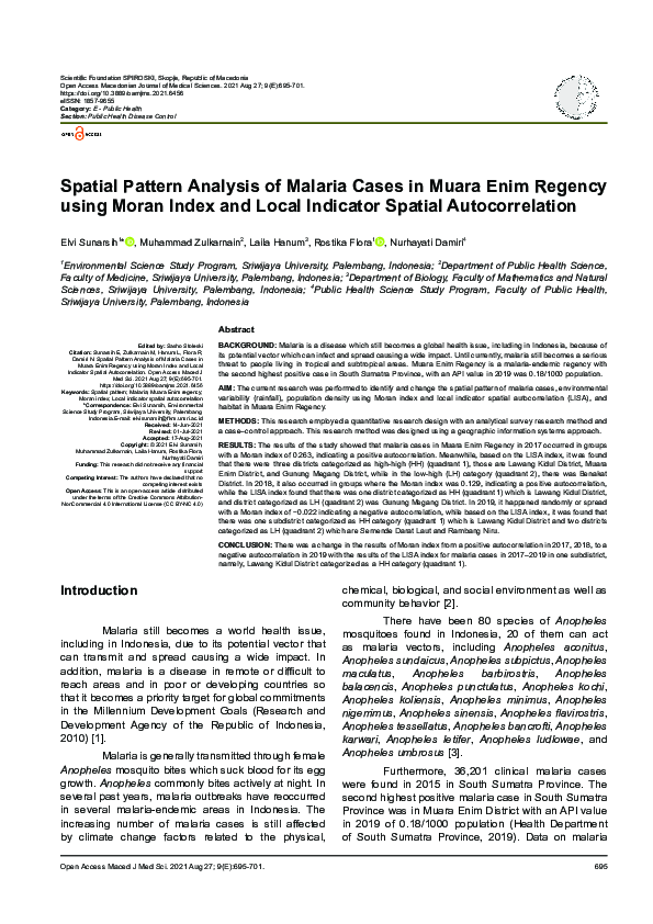 (PDF) Spatial Pattern Analysis of Malaria Cases in Muara Enim Regency ...