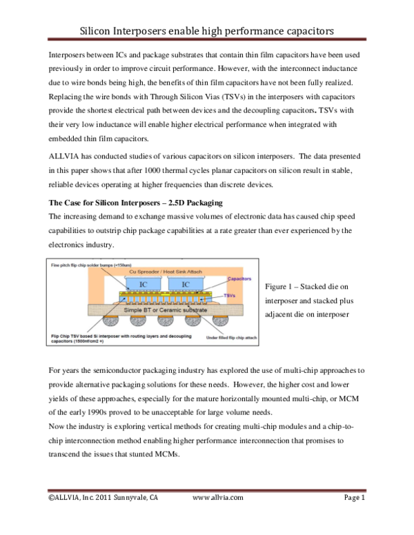 (PDF) Silicon Interposers Enable High Performance Capacitors