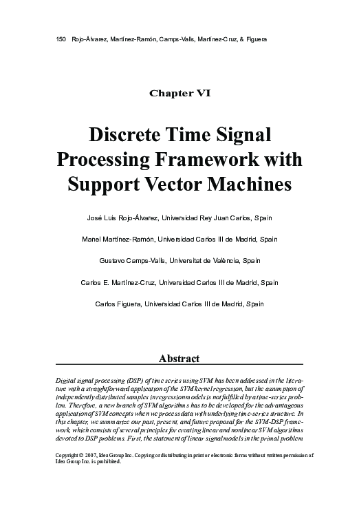 (PDF) Discrete Time Signal Processing. Framework. with. Support. Vector ...