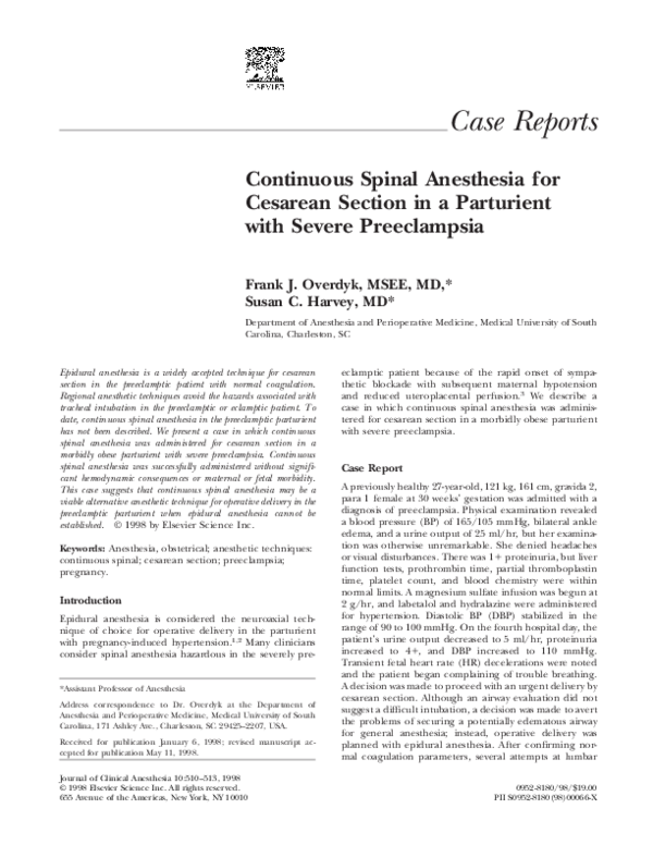 (PDF) Continuous Spinal Anesthesia for Cesarean in Preeclampsia