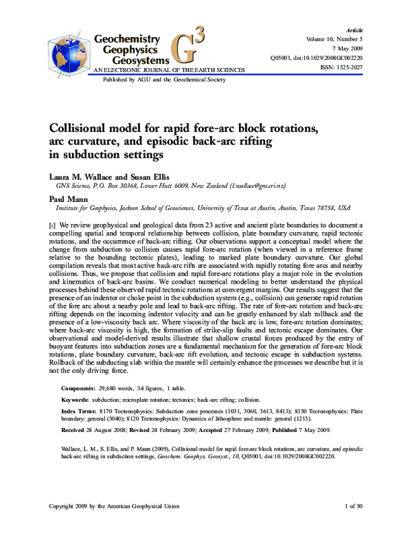 (PDF) Collisional model for rapid fore-arc block rotations, arc ...