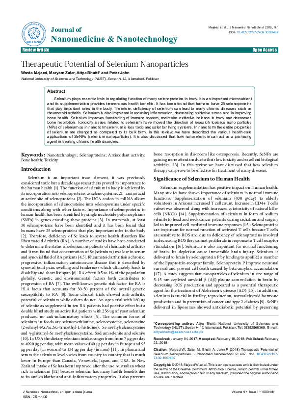(PDF) Therapeutic Potential of Selenium Nanoparticles