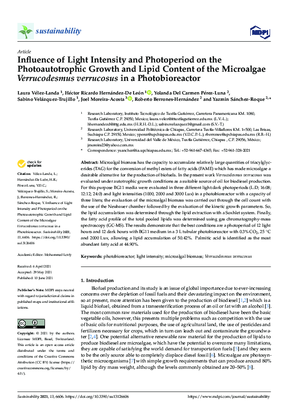 (PDF) Influence of Light Intensity and Photoperiod on the Photoautotrophic Growth and Lipid ...