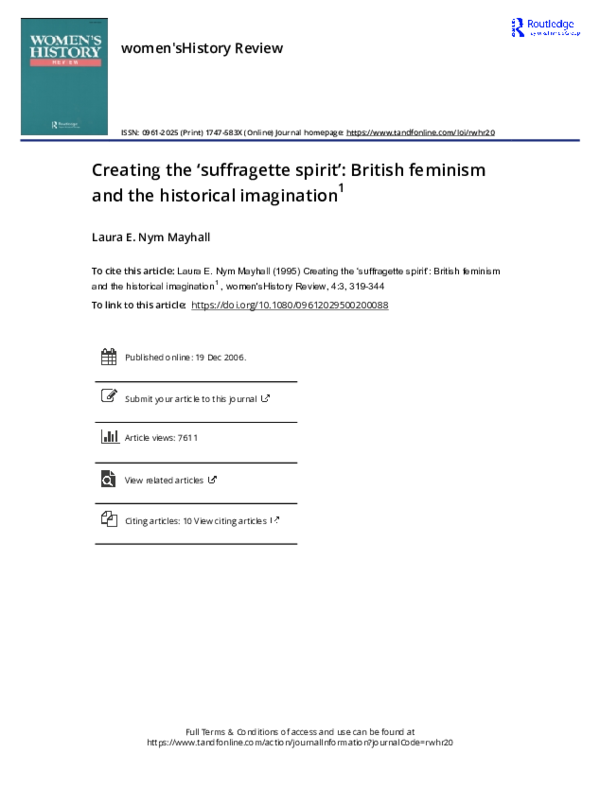 (PDF) Creating the ‘suffragette spirit’: british feminism and the ...