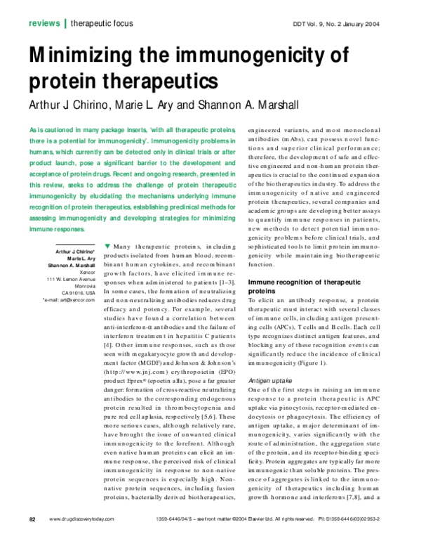 (PDF) Minimizing the immunogenicity of protein therapeutics