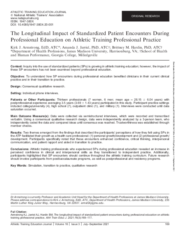 (PDF) The Longitudinal Impact of Standardized Patient Encounters During ...