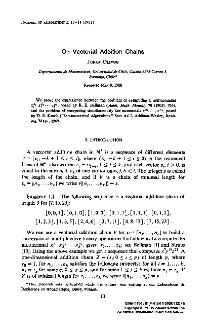 (PDF) On vectorial addition chains