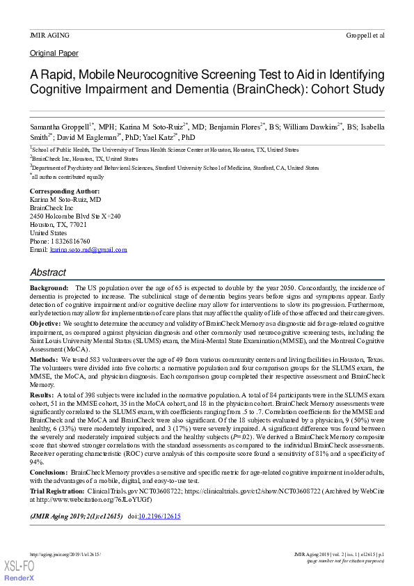(PDF) A Rapid, Mobile Neurocognitive Screening Test to Aid in ...