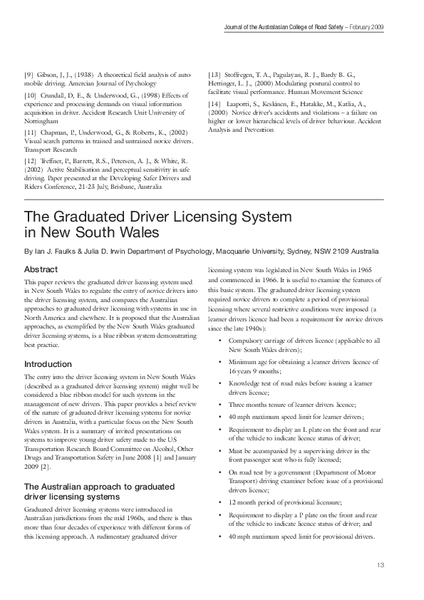 (PDF) The graduated driver licensing system in New South Wales | Ian ...