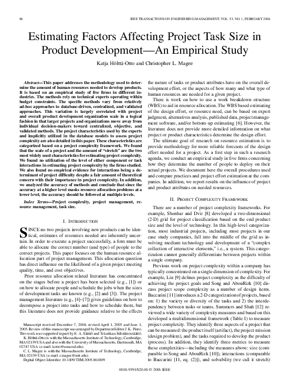 (PDF) Estimating factors affecting project task size in product ...