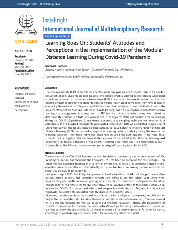 (PDF) Learning Goes On: Students’ Attitudes and Perceptions in the ...