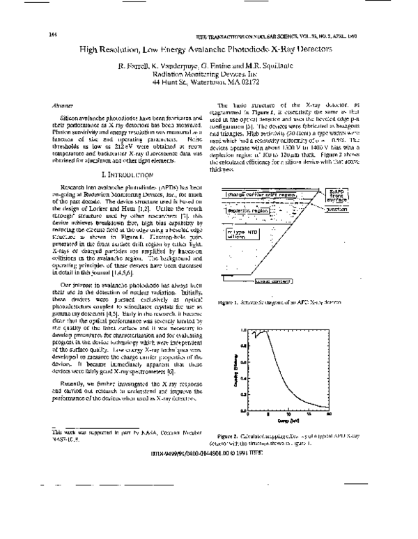(PDF) High resolution, low energy avalanche photodiode X-ray detectors