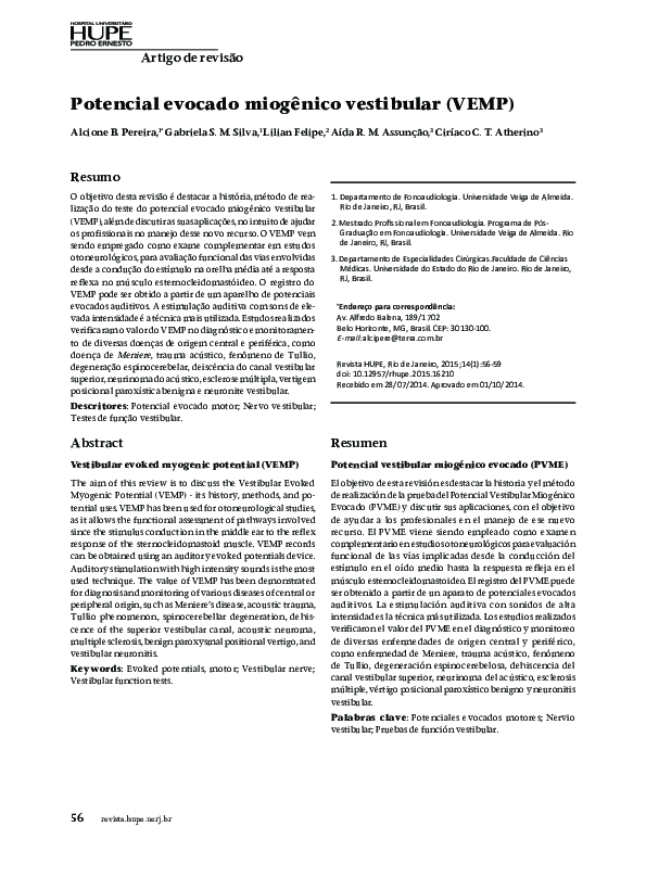 (PDF) Potencial evocado miogênico vestibular (VEMP)