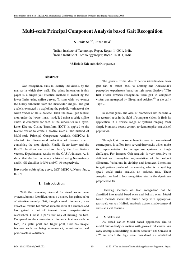 (PDF) Multi-scale principal component analysis based gait recognition