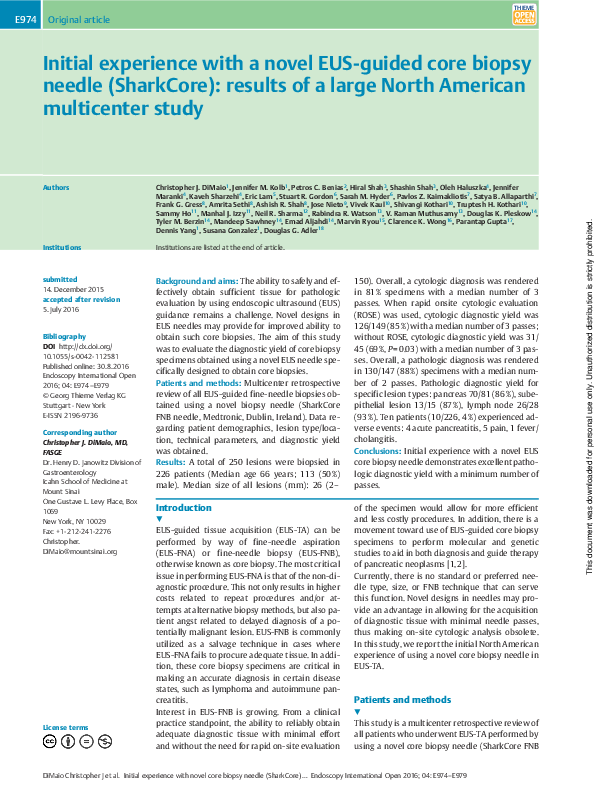 (PDF) Initial experience with a novel EUS-guided core biopsy needle ...