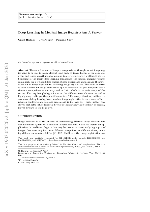 (PDF) Deep learning in medical image registration: a survey