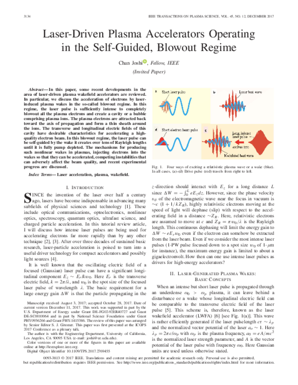 (PDF) Laser-Driven Plasma Accelerators Operating in the Self-Guided, Blowout Regime
