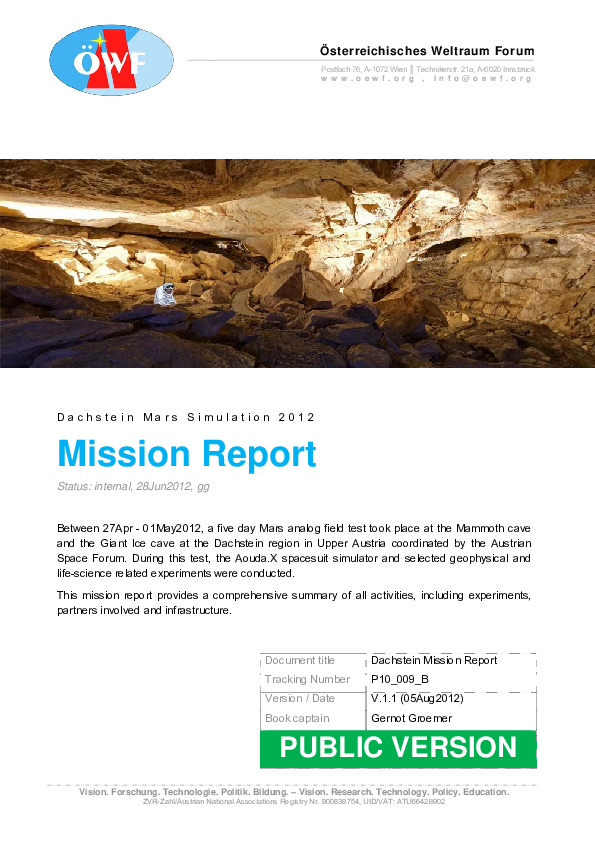 (PDF) Dachstein Mars Simulation 2012Mission Report