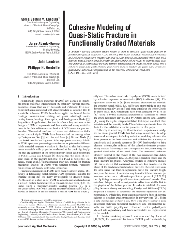Pdf Cohesive Modeling Of Quasi Static Fracture In Functionally Graded