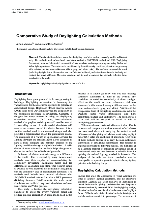 (PDF) Comparative Study of Daylighting Calculation Methods | Amirani Ritva Santoso - Academia.edu