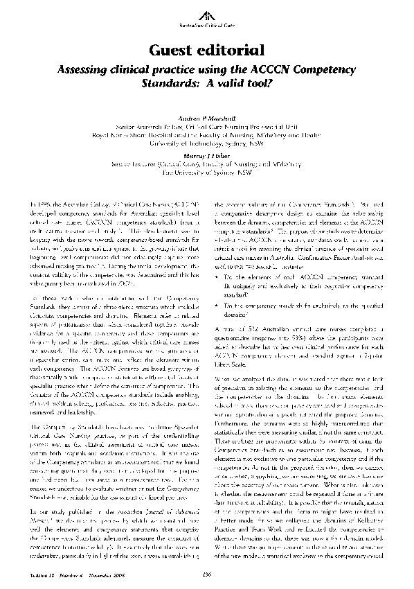 (PDF) Assessing clinical practice using the ACCCN competency standards: A valid tool?